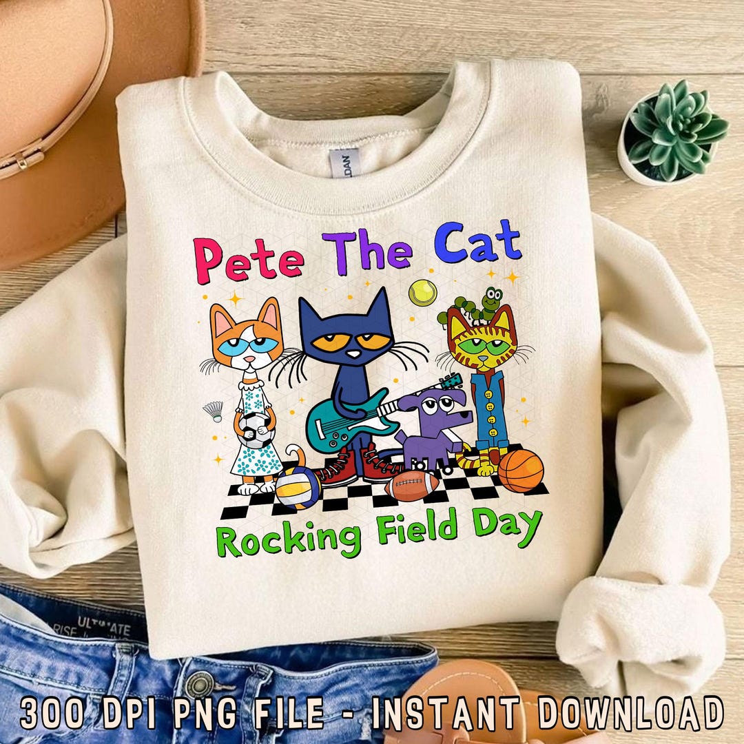 Pete the Cat Rocking Field Day Png, Groovy Cat Png, Retro Field Day Png ...