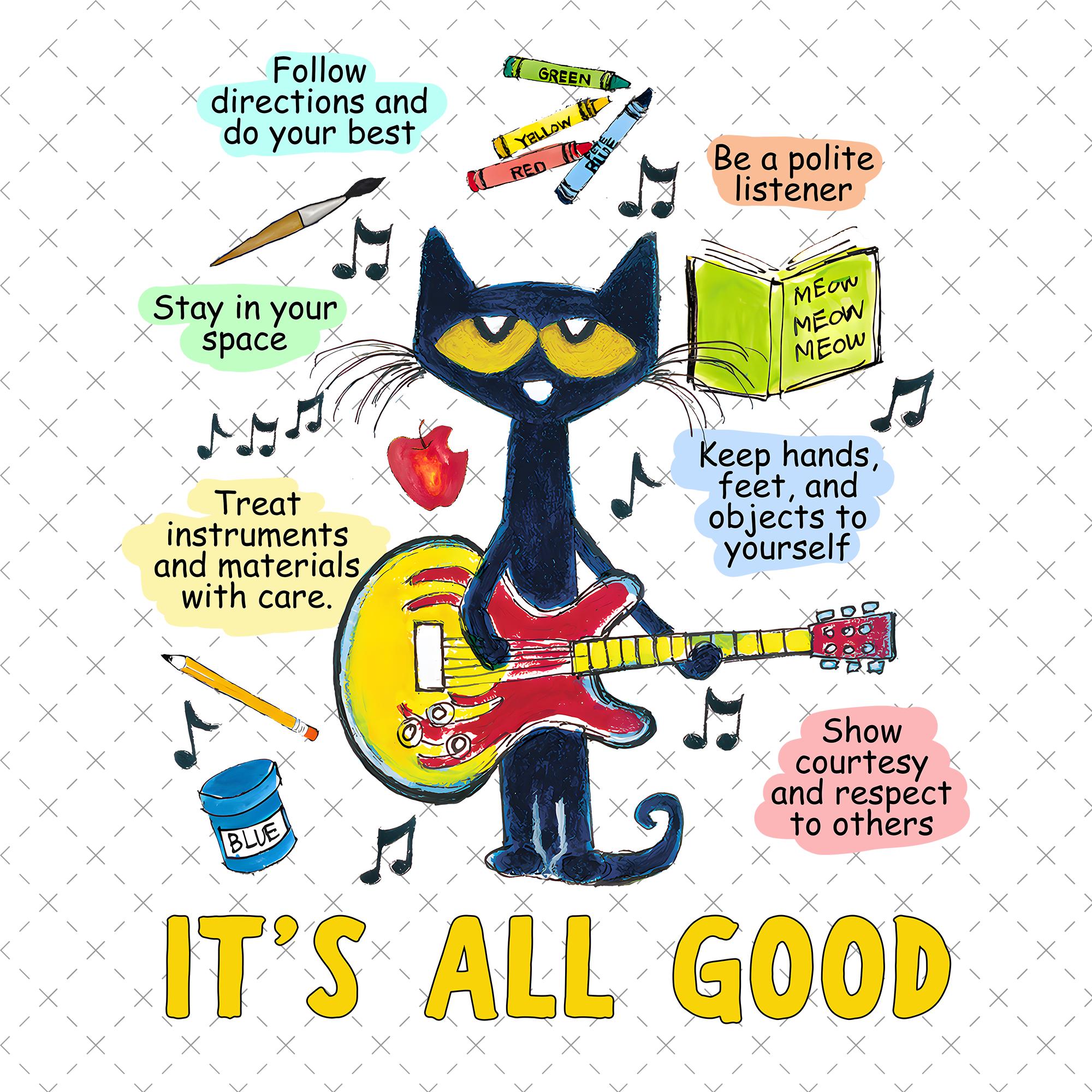 Pete the Cat It's All Good Png, Pete the Cat Too Cool for School Png ...