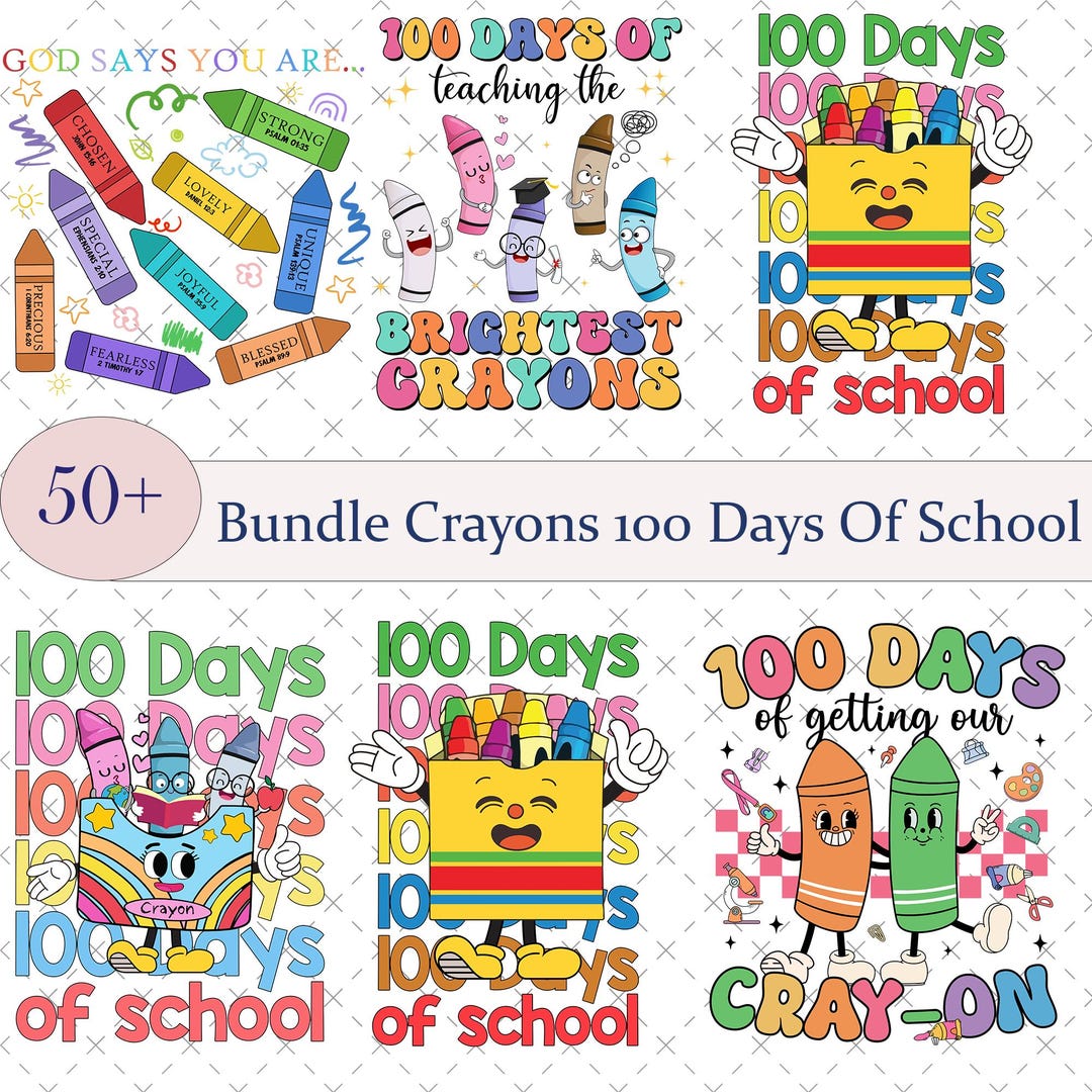 50+ 100 Days of School Bundle Crayon Png, 100 Days of School Png ...