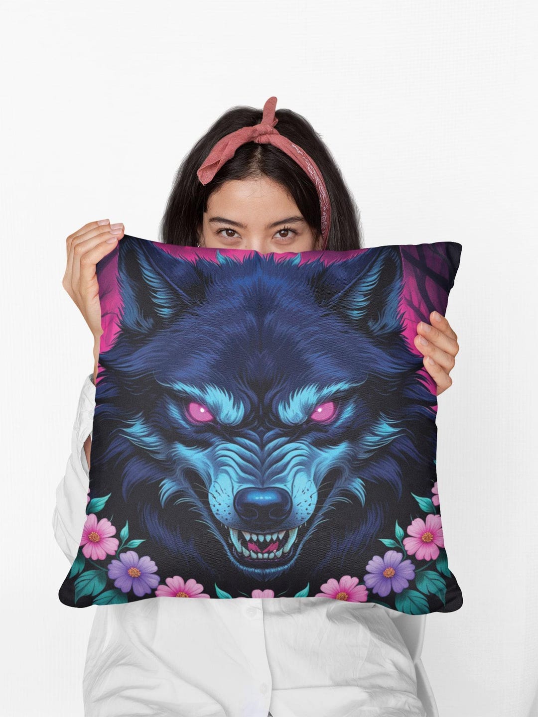 Werewolf Floral Spun Polyester Square Pillow – Gothic Floral Throw ...