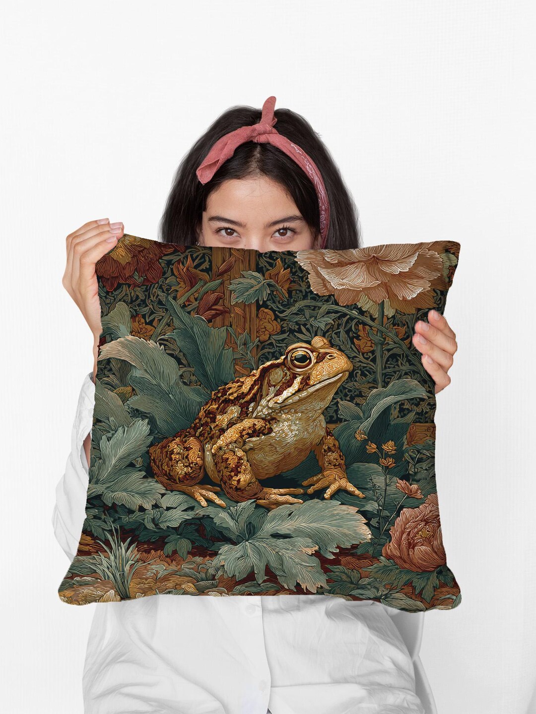 William Morris Inspired Botanical Frog Pillow, Vintage Spun Polyester ...