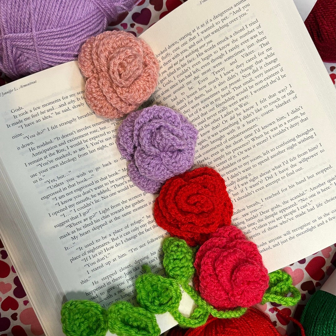Customisable Crochet Rose Bookmark - Handmade Floral Book Accessory ...