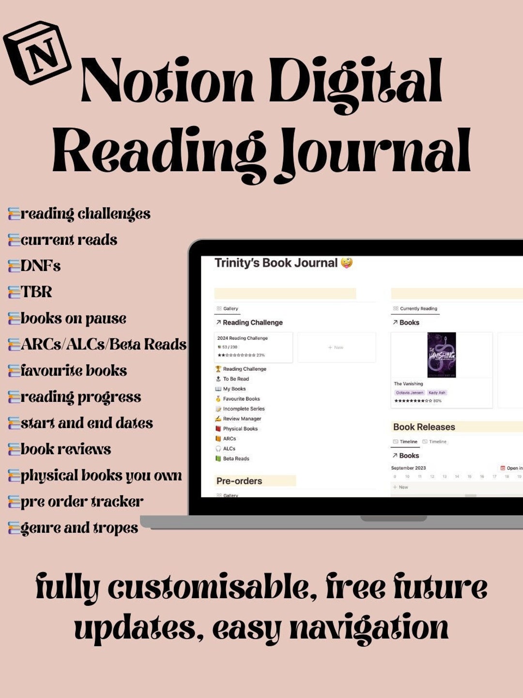 Digital Book Journal | Notion Template | Notion Journal | Digital ...