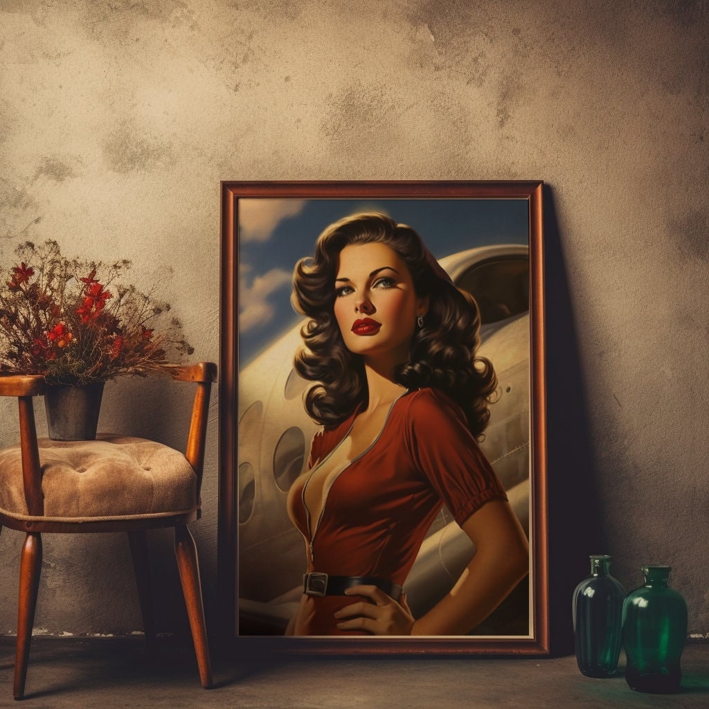 1940's Pinup Perfection: Sensual Brunette Beside a Vintage Plane Digital Download - Etsy