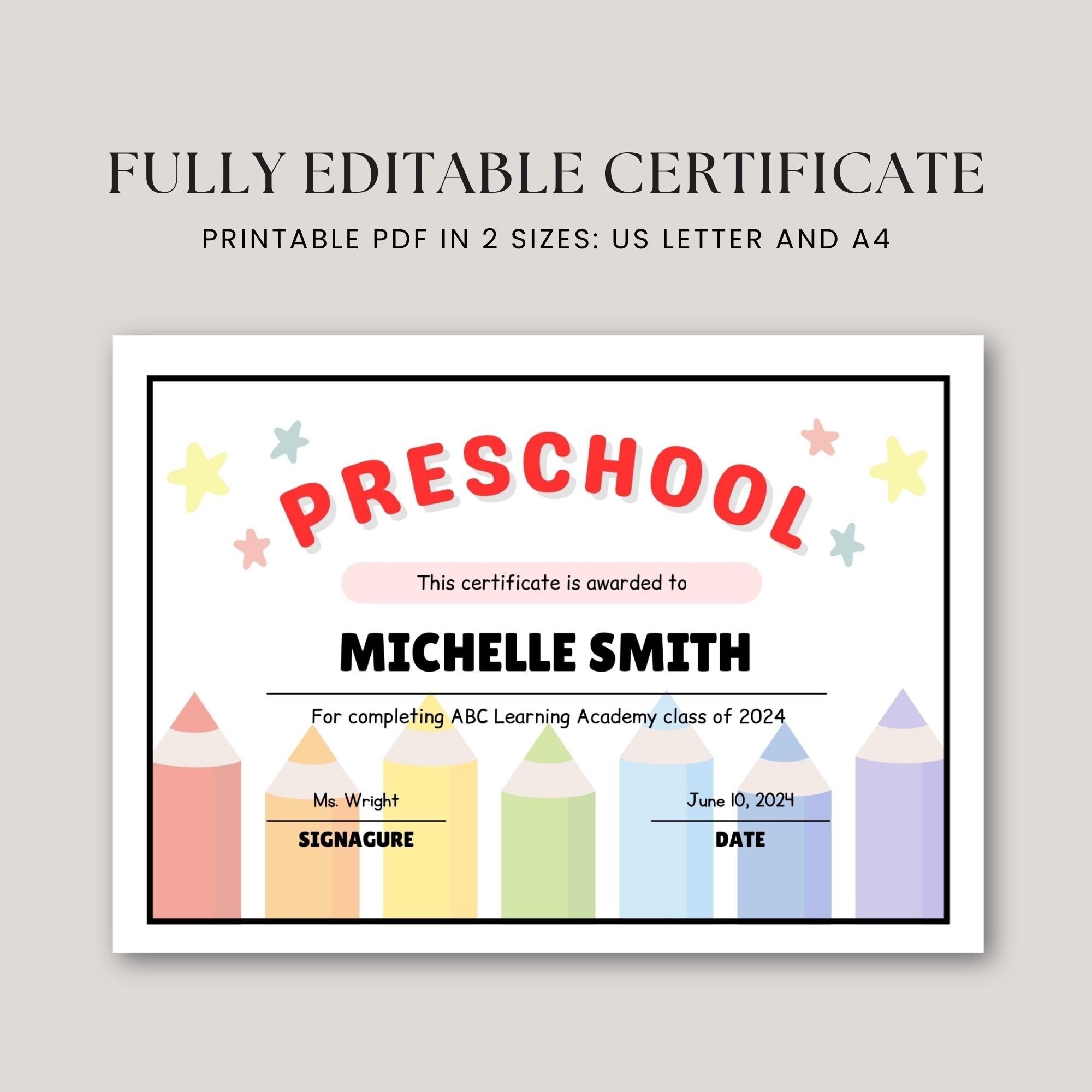 Editable Preschool Diploma Editable Kindergarten Diploma Prek Diploma ...