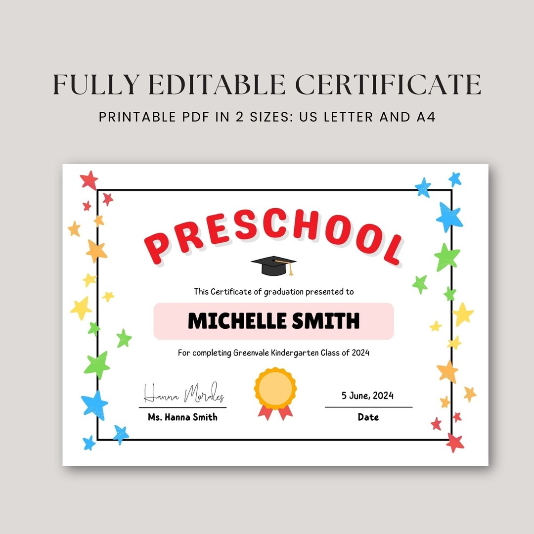 Editable Preschool Diploma Editable Kindergarten Diploma Prek Diploma ...