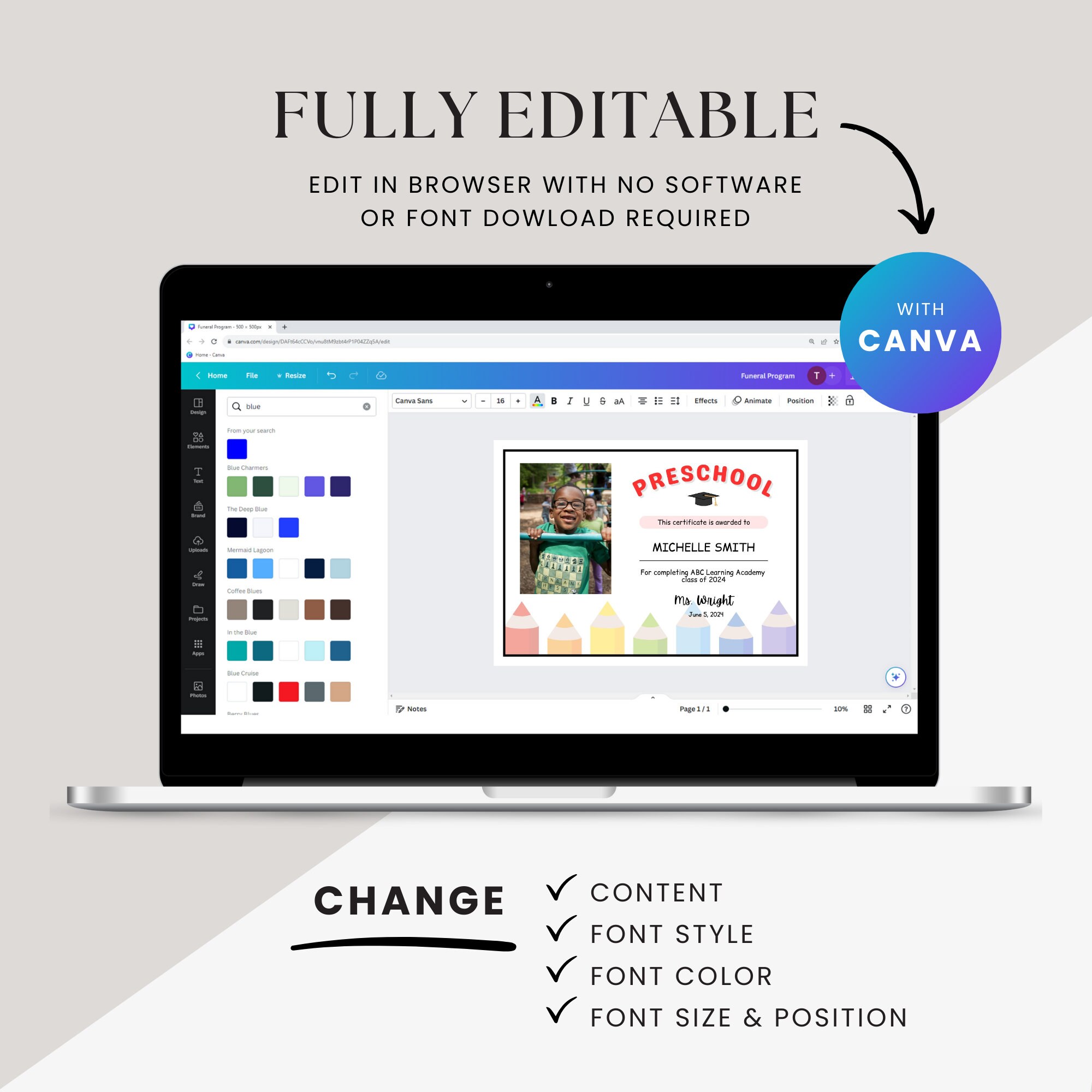 Editable Preschool Diploma With Photo Editable Kindergarten Diploma ...