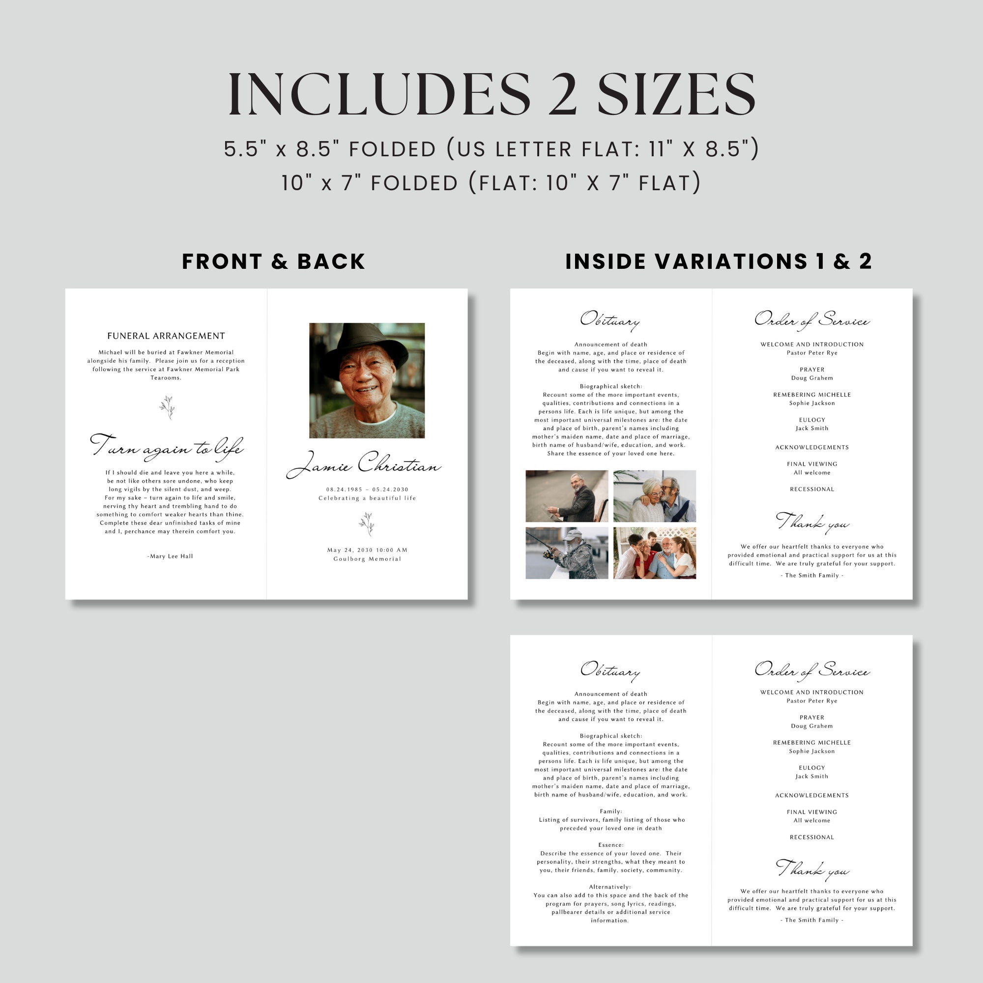 Editable Funeral Program Template Memorial Programs Digital Download ...