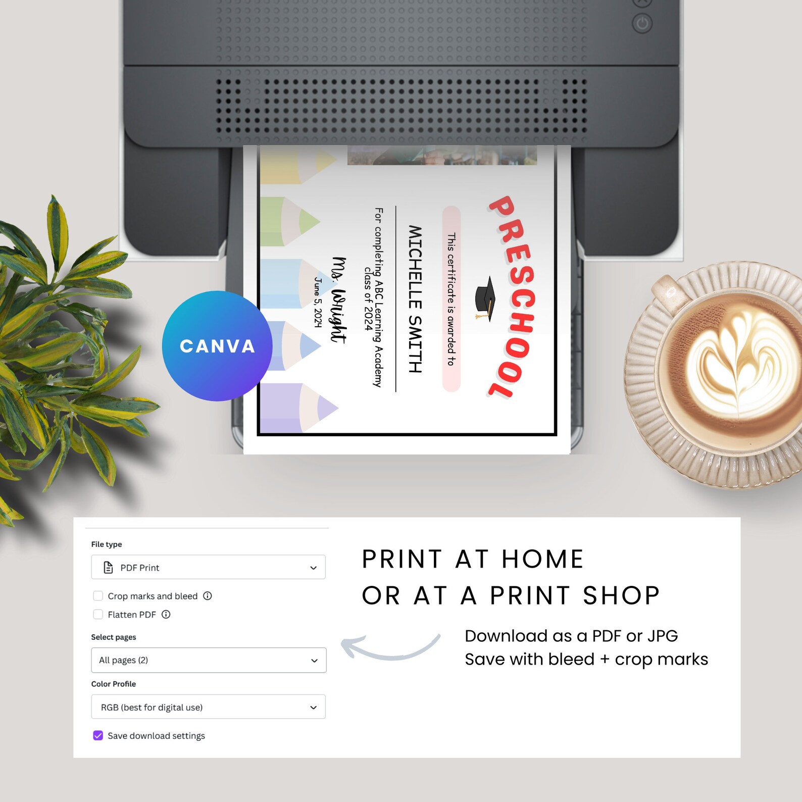 Editable Preschool Diploma With Photo Editable Kindergarten Diploma ...