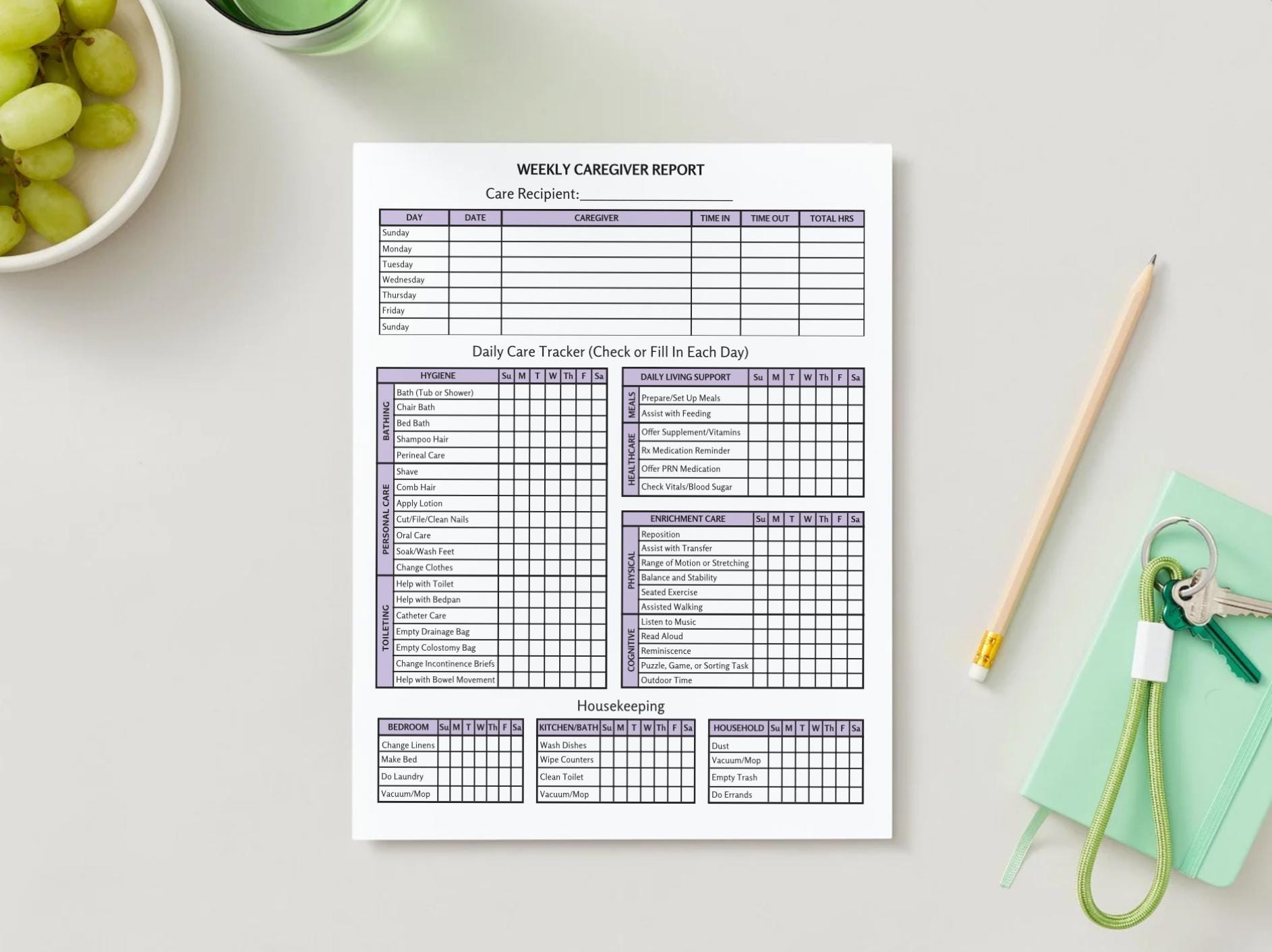 Editable Weekly Caregiver Report Template Bundle | Caregiver Daily Log ...