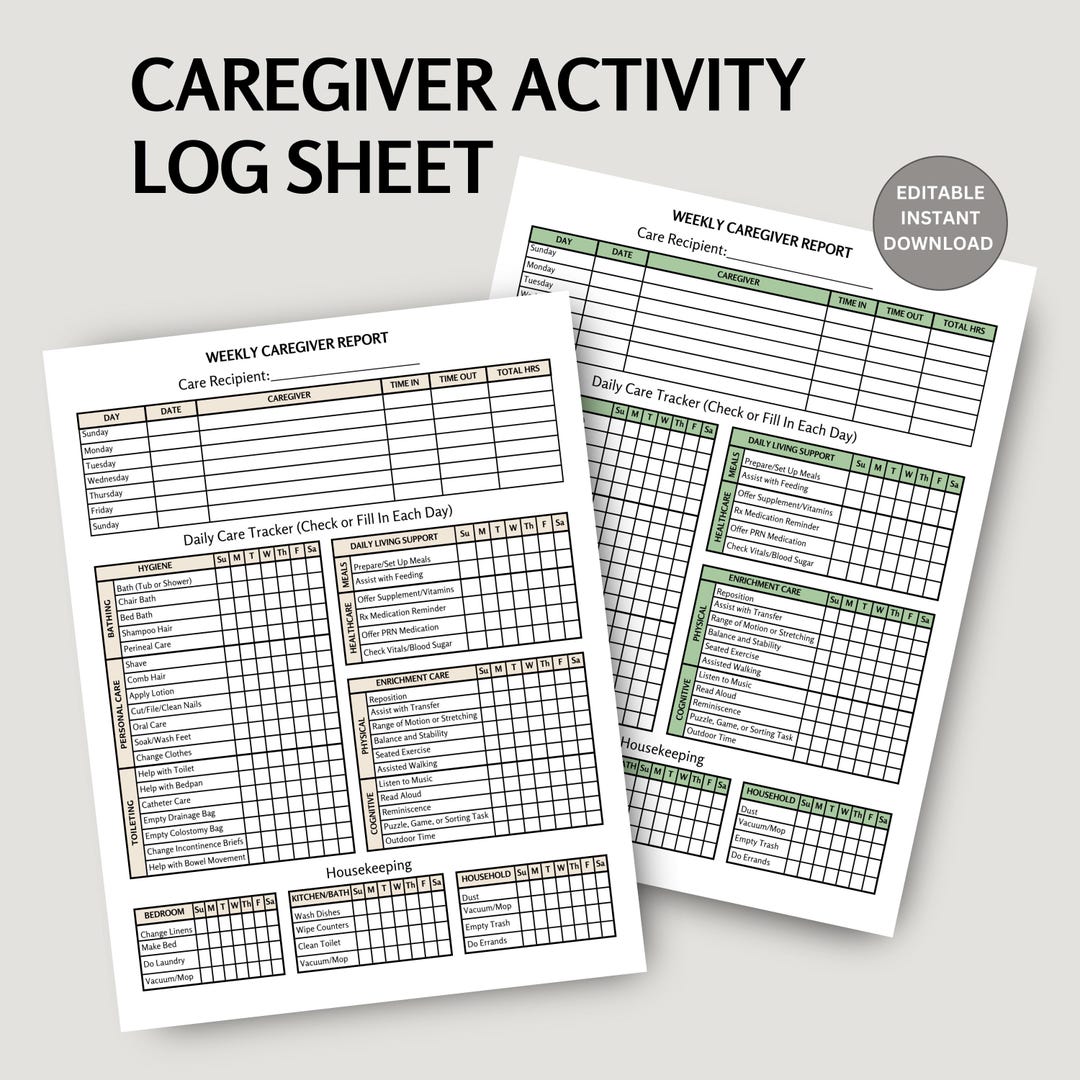 Editable Weekly Caregiver Report Template Bundle | Caregiver Daily Log ...