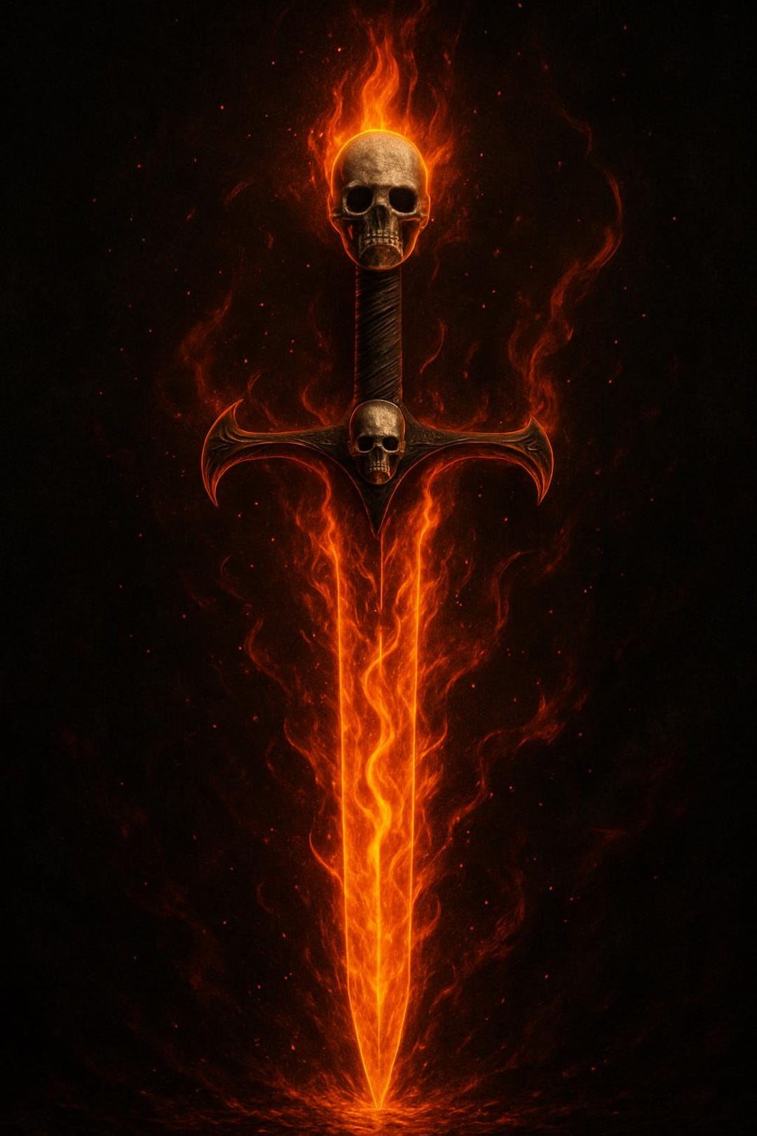 Flaming Sword Art – Skull Design Digital Print | Gothic Fantasy Decor ...