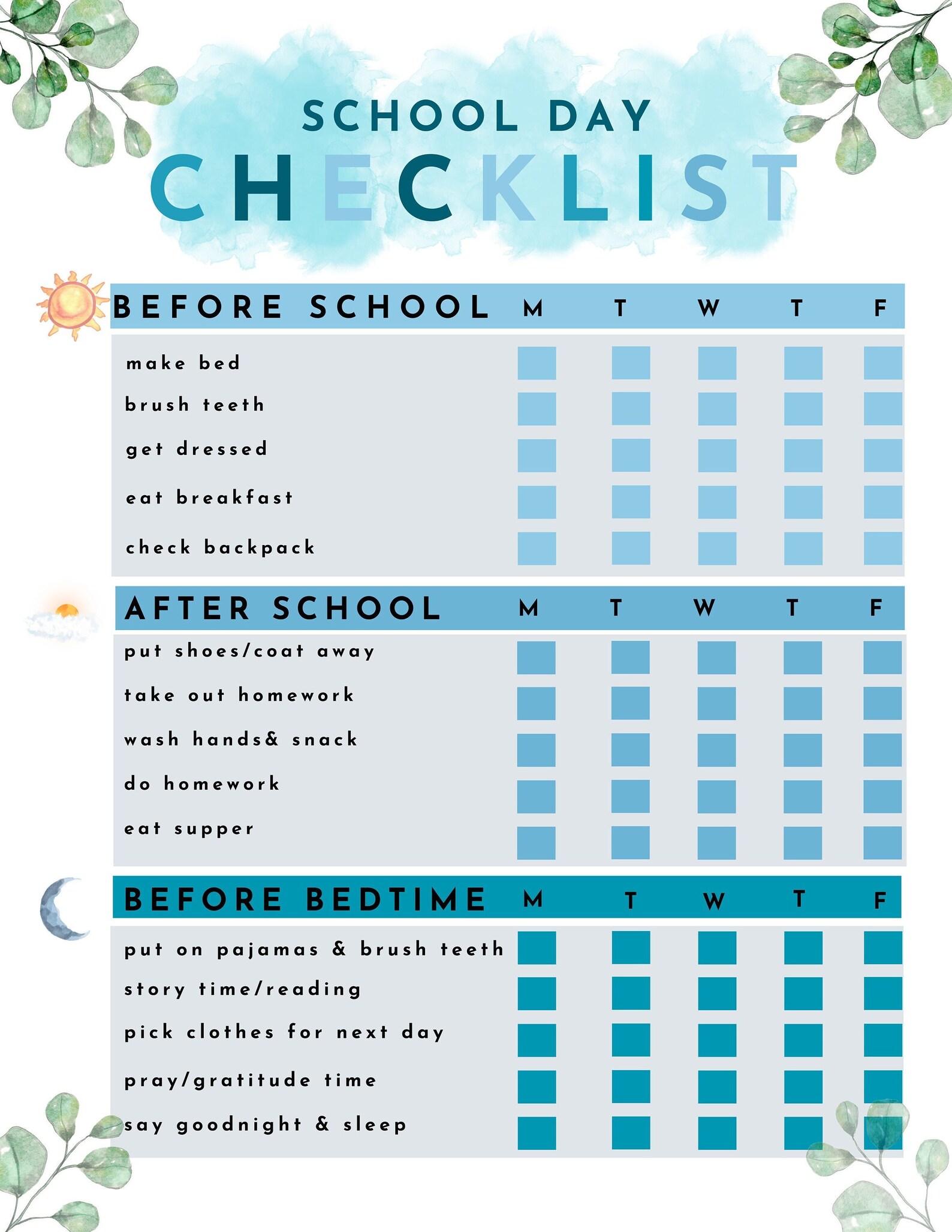 Printable Checklist, Children's Daily Planner, Kids Planner, Kids ...