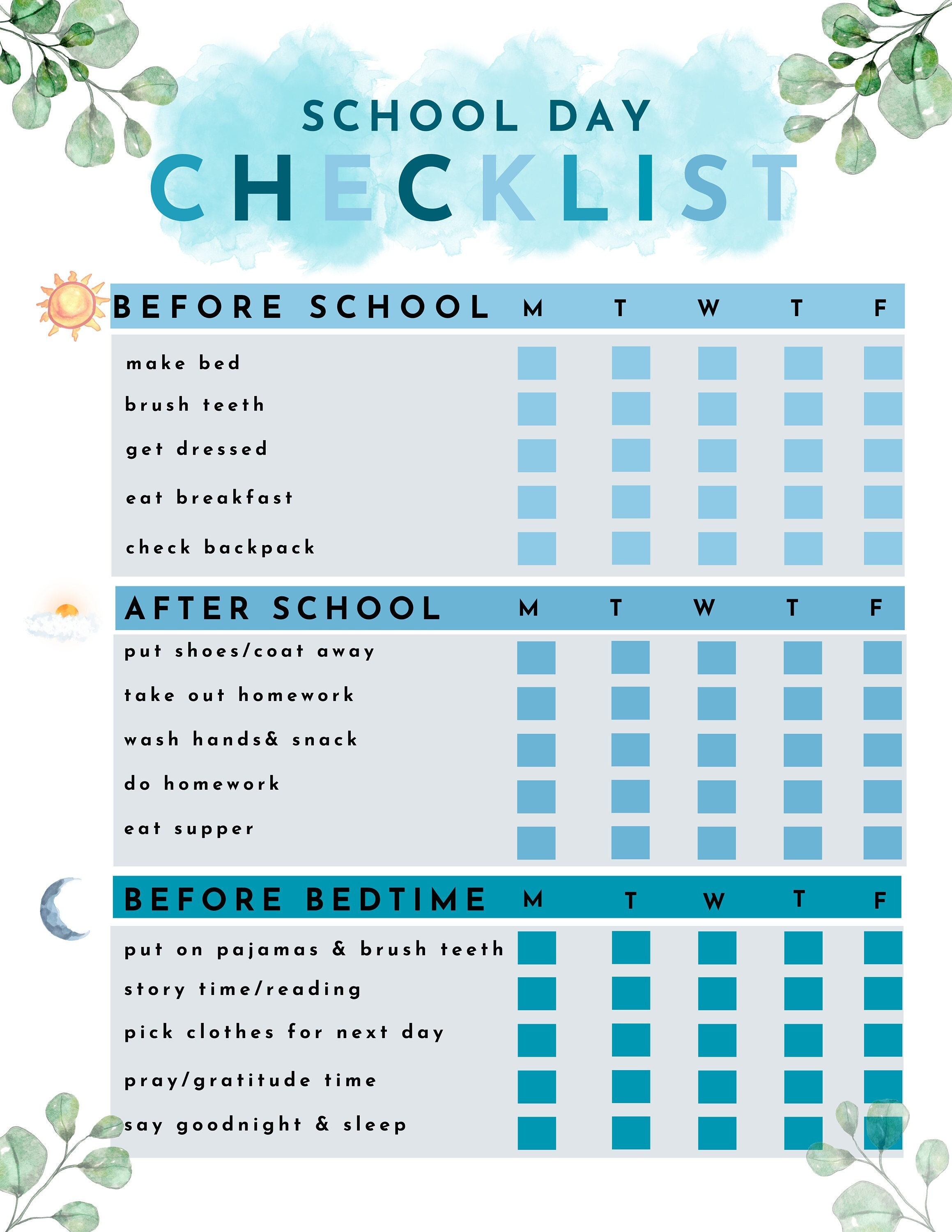 Printable Checklist, Children's Daily Planner, Kids Planner, Kids ...