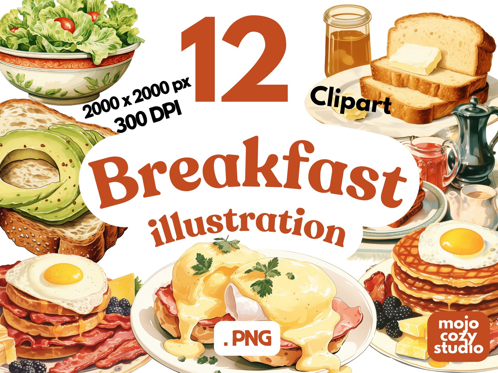 Breakfast Set Clipart Bundle: PNG Clipart Pancake Clipart Bacon Egg ...