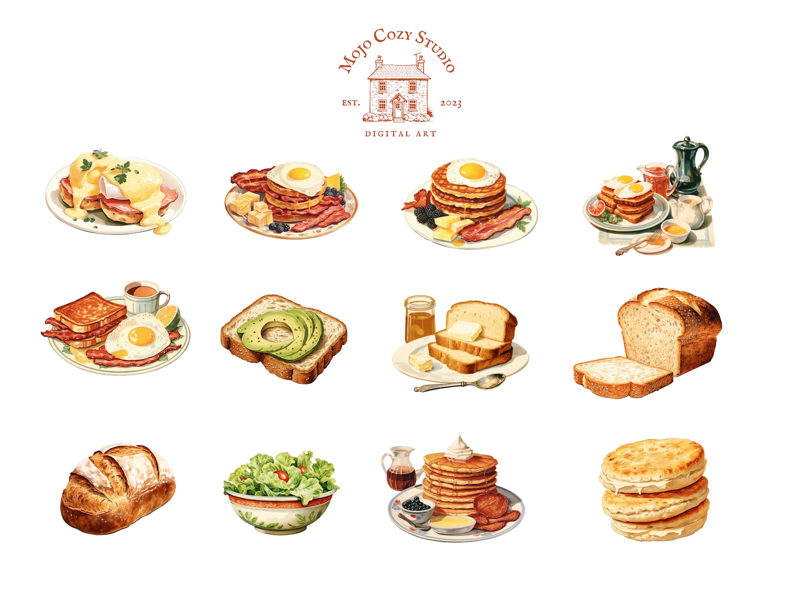 Breakfast Set Clipart Bundle: PNG Clipart Pancake Clipart Bacon Egg ...