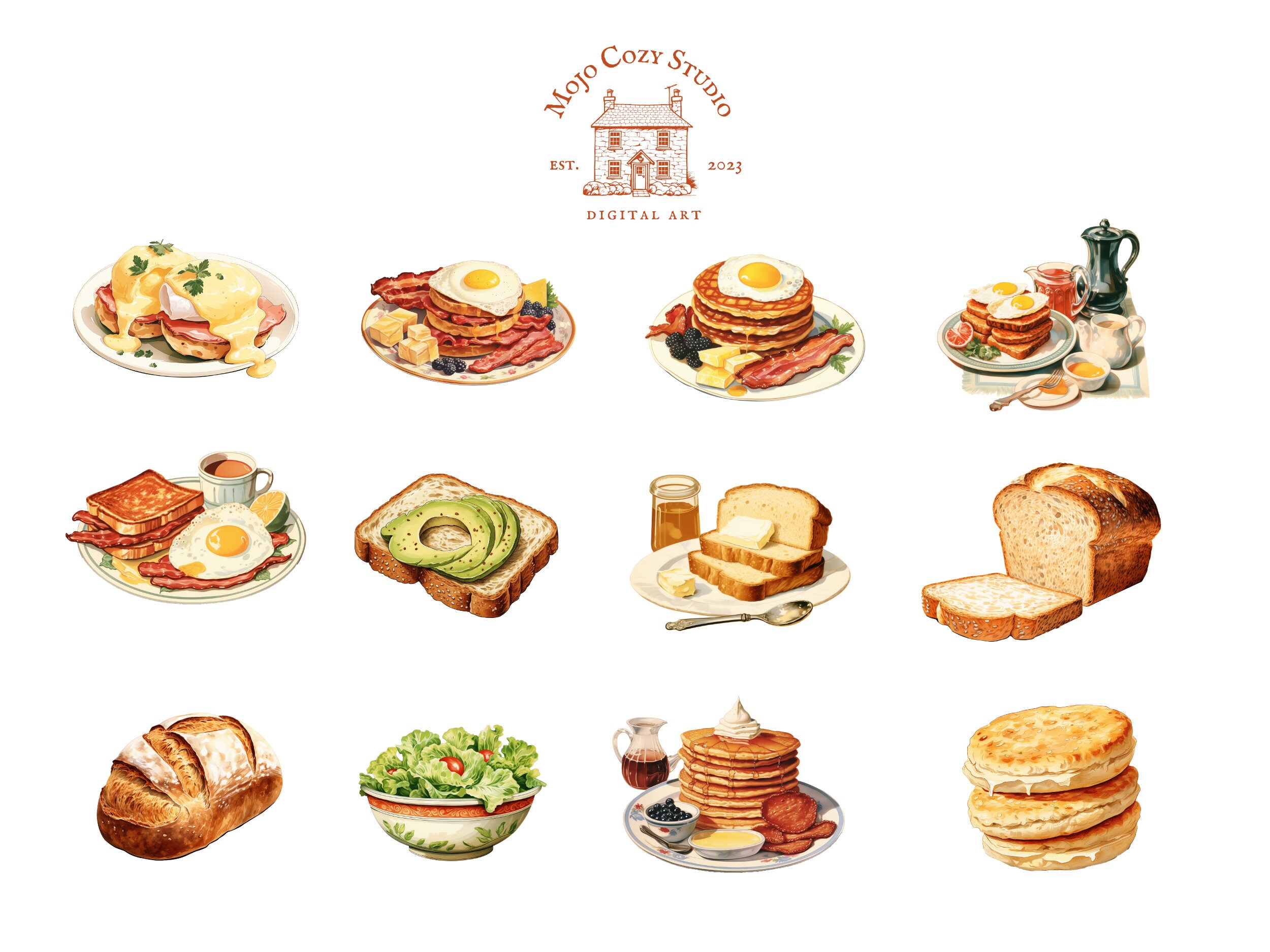 Breakfast Set Clipart Bundle: PNG Clipart Pancake Clipart Bacon Egg ...