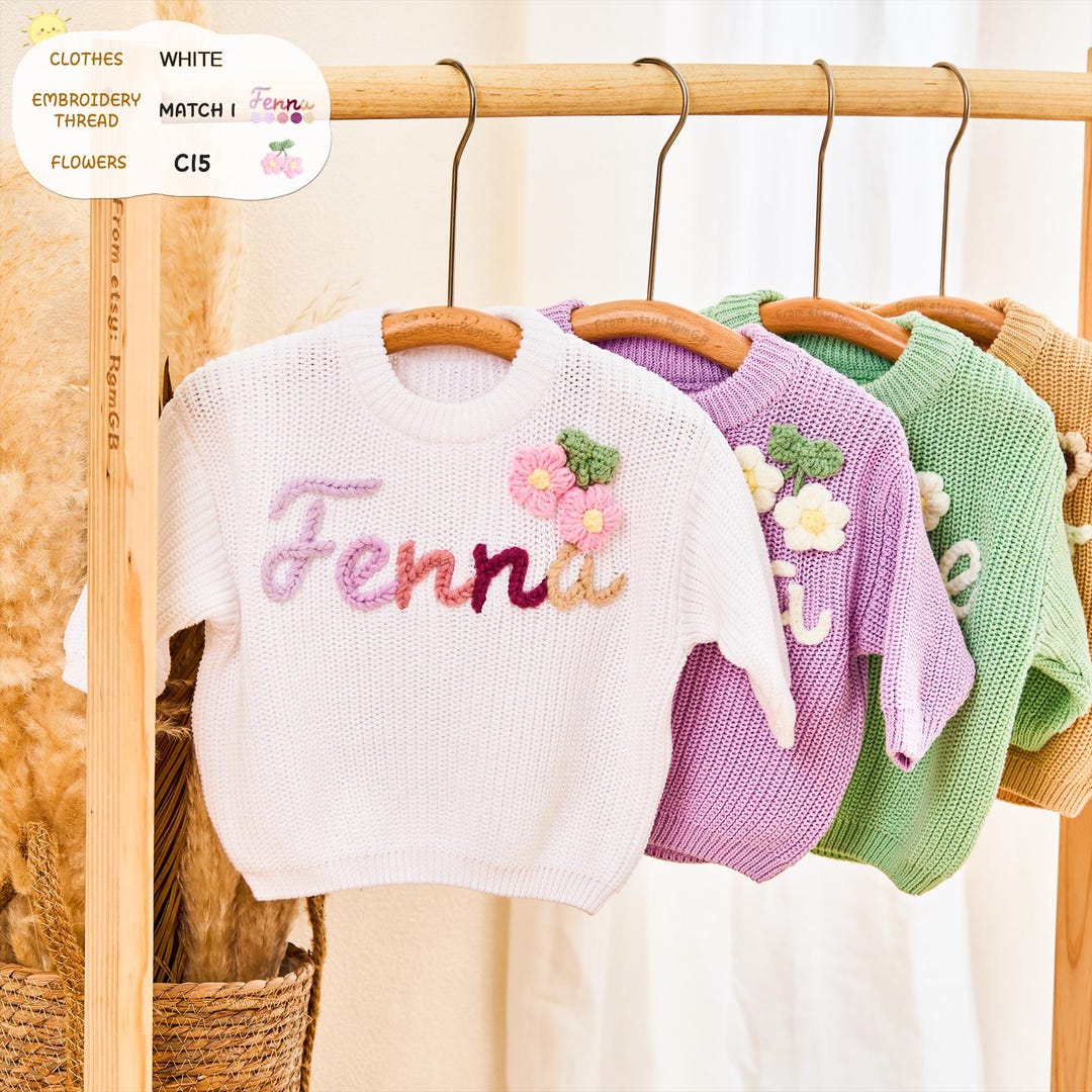 Personalized Baby Name Sweater - Custom Hand Embroidered Knit Jumper ...