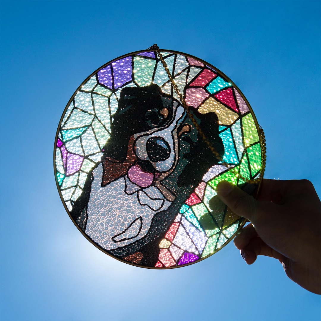 Custom Pet Portrait Stained Glass Sun Catcher, Stained Glass Dog ...