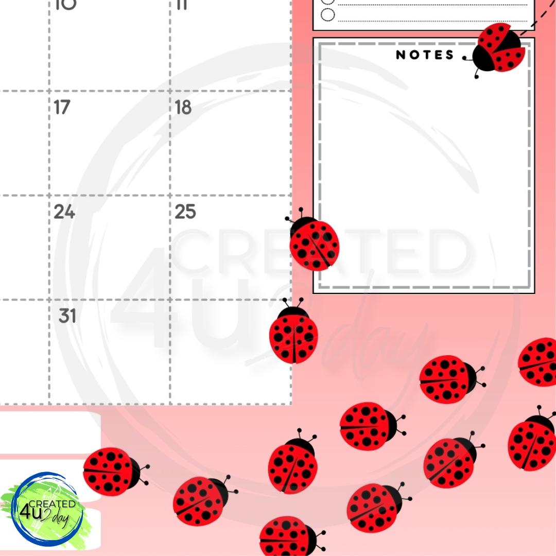 2026 A3 Desk Calendar: Ladybug Printable Monthly Planner (PDF) - Etsy