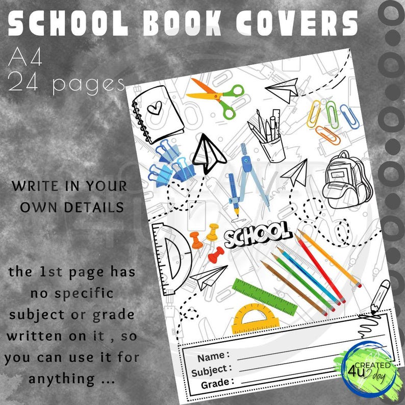 A4 School Book Covers: Printable PDF Templates (digital Download) - Etsy