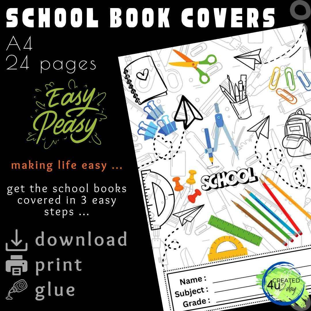 SCHOOL BOOK COVERS - A4 Printable Pdf Pages - Back to School - Easy Mom ...