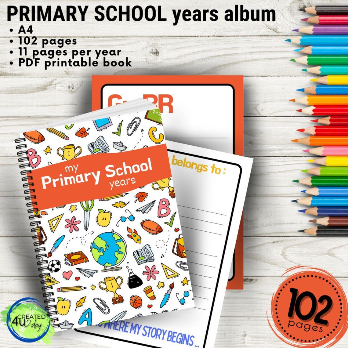 Primary School Years Photo Album: Grades RR-7 (PDF Printable) - Etsy