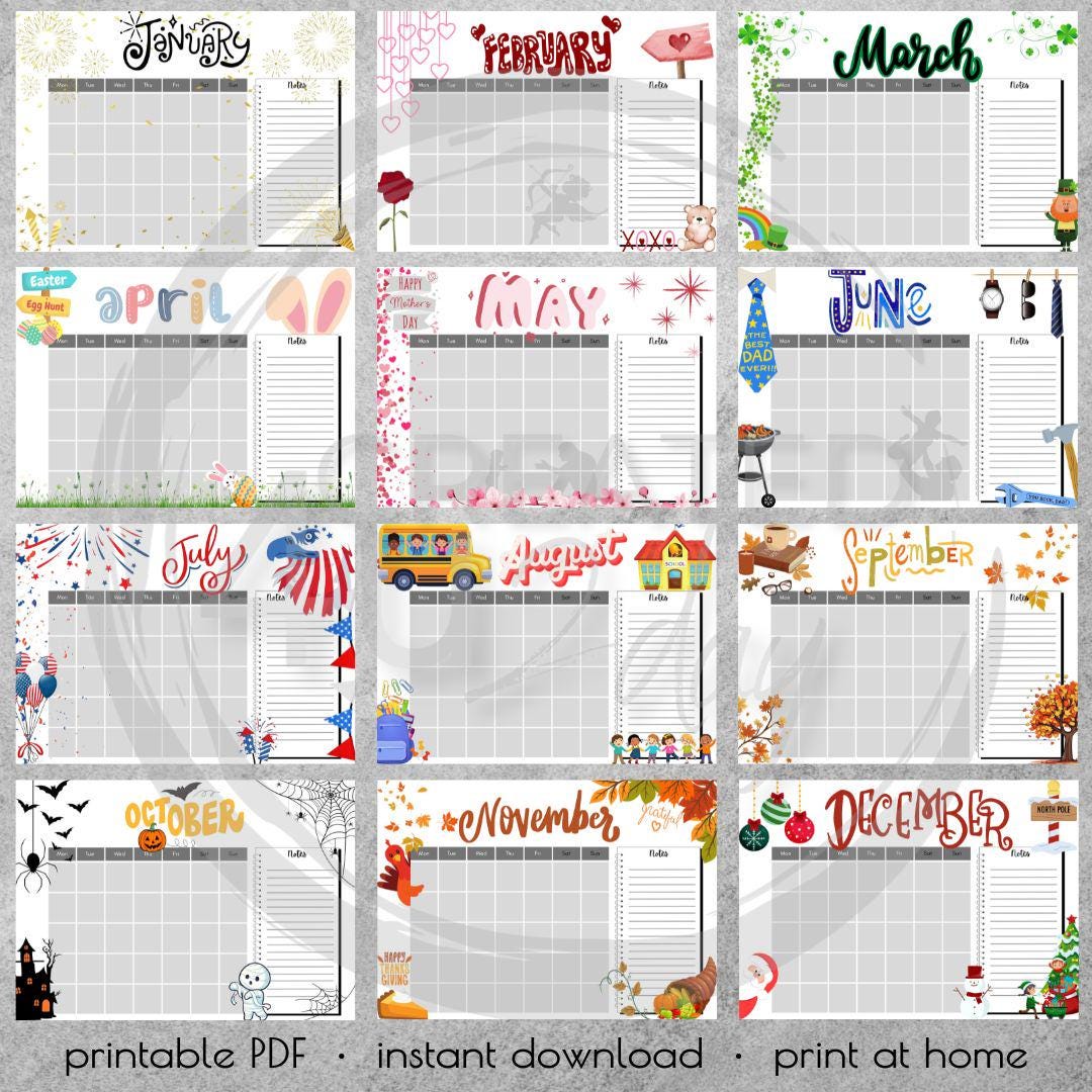 UNDATED DESK CALENDAR, A3 + A4 Printable Pdf, Northern Hemisphere ...