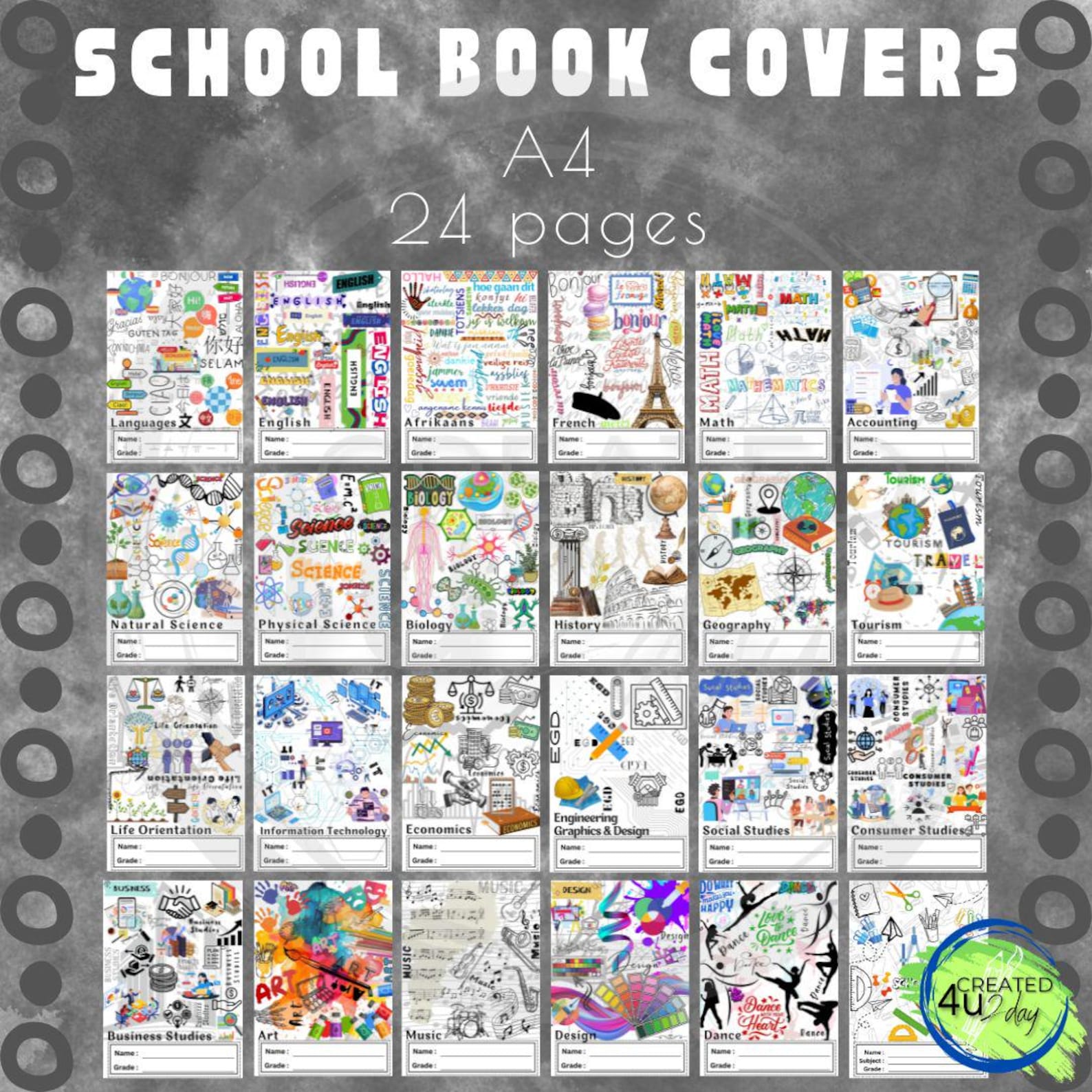 A4 School Book Covers: Printable PDF Templates (digital Download) - Etsy