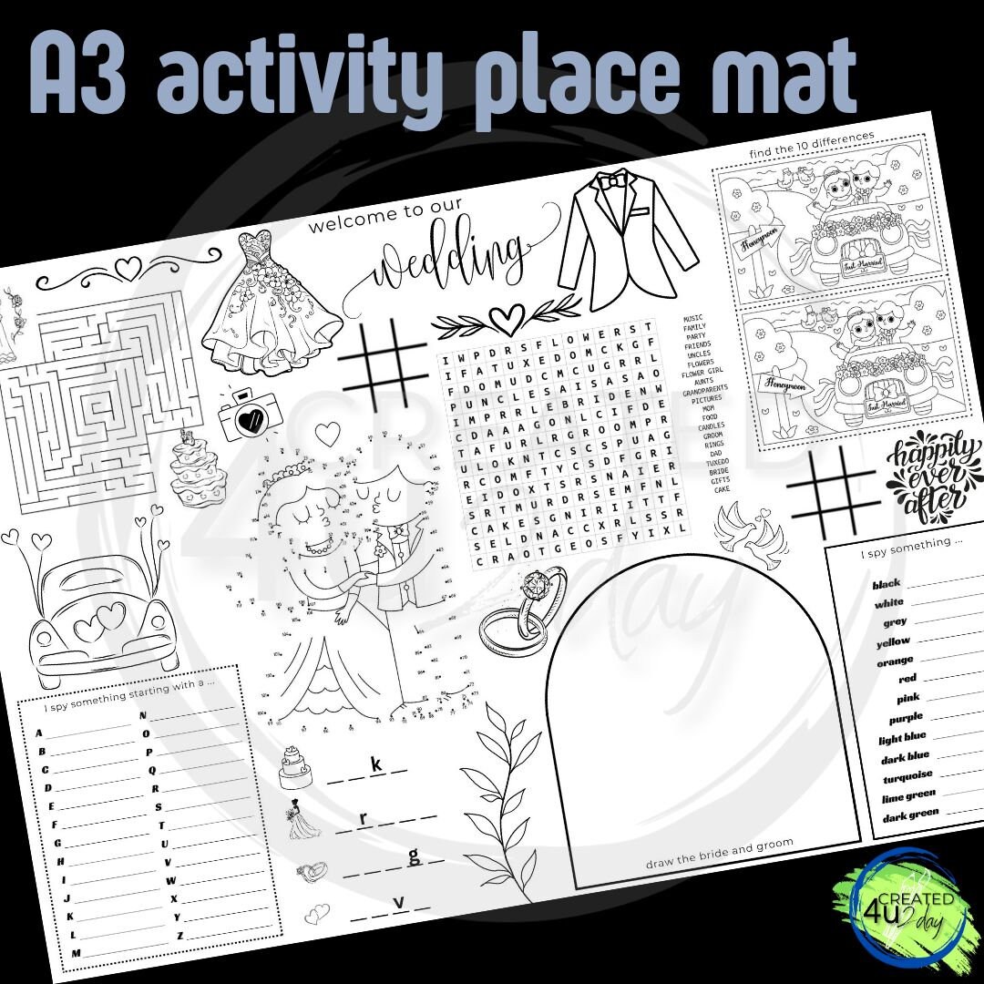 Wedding Kids Activity PLACE MAT Kids Entertainment Toddler Activities ...