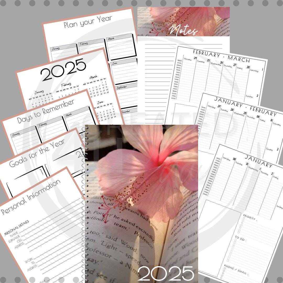 2025 DIARY PLANNER Printable PDF Planner Week to View Planner Student ...