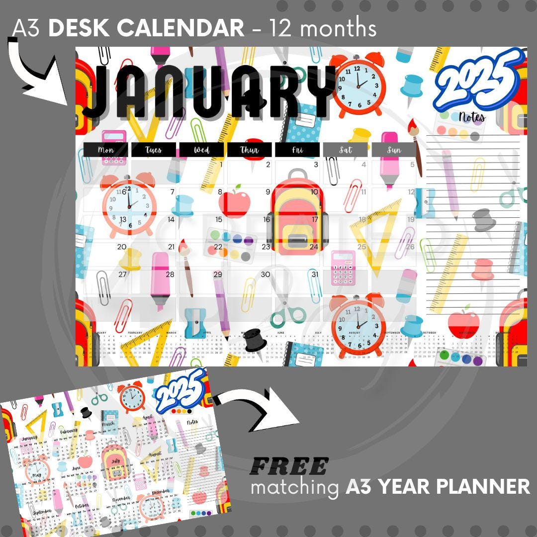2025 A3 DESK CALENDAR 12 Month Desk Calendar Printable PDF Calendar ...