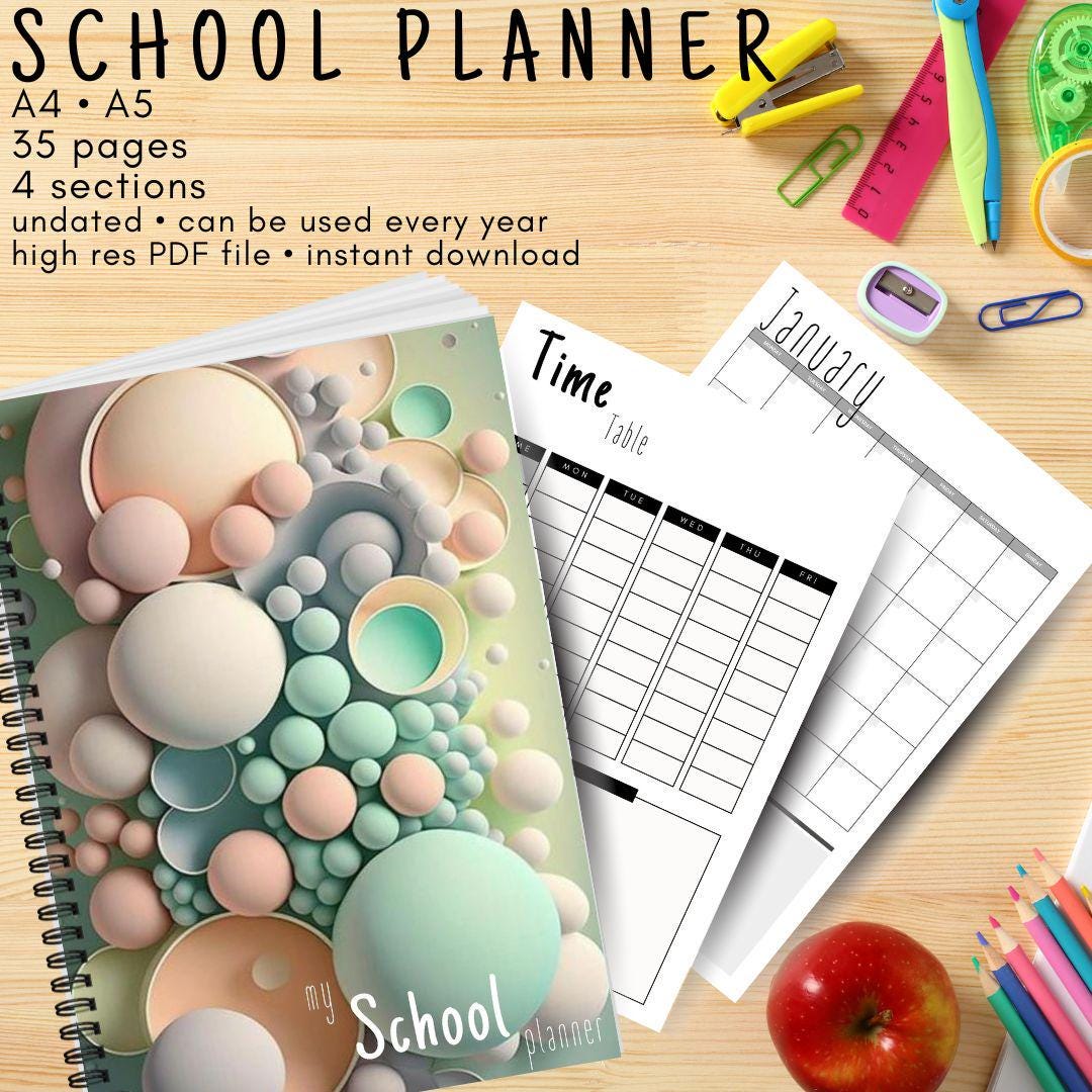 Undated School Planner: A4/A5 Printable Student Planner (PDF) - Etsy