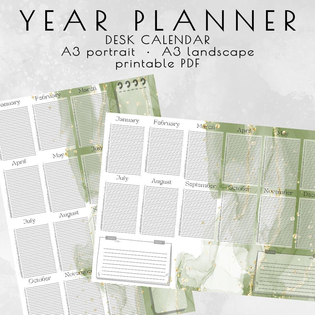 UNDATED A3 YEAR PLANNER, Portrait + Landscape, Instant Download Pdf ...
