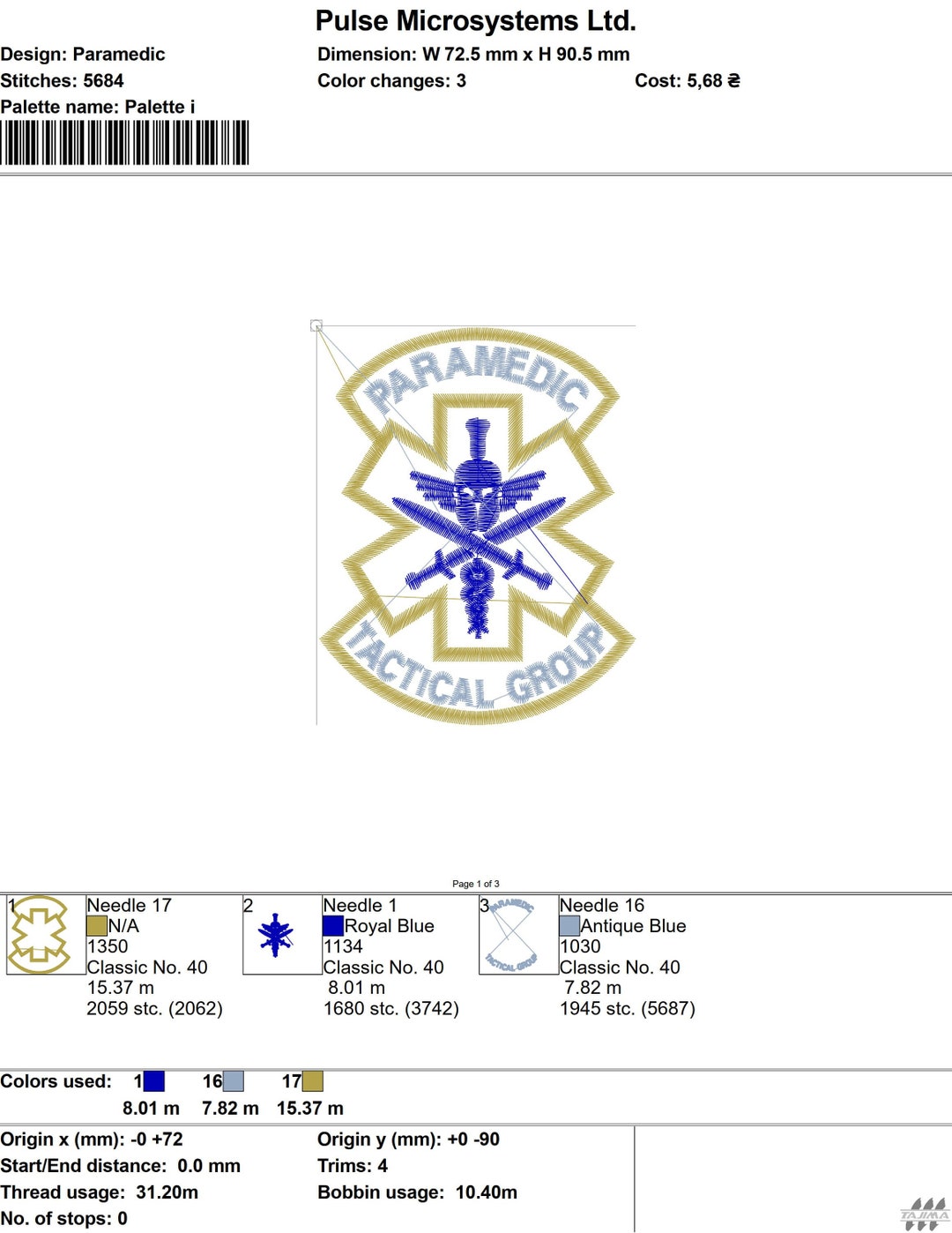 Paramedical Tactical Group Patch Design, Digital File Only DST PES ...