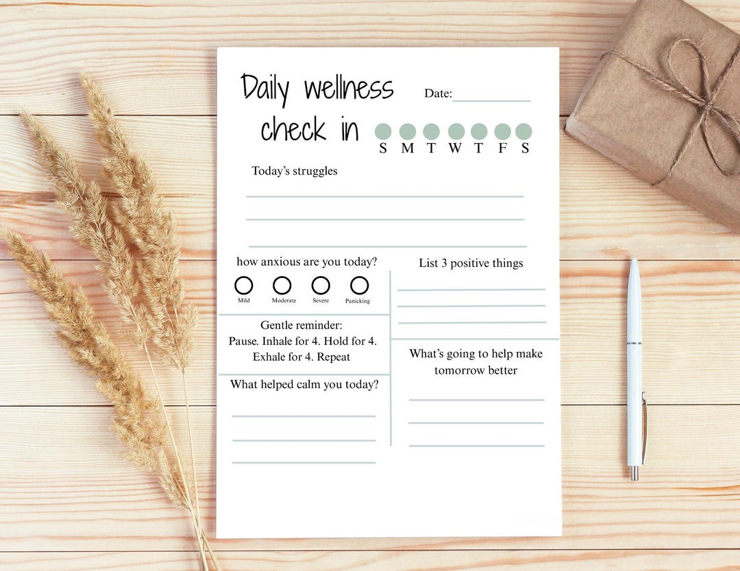 Daily Check-in Sheet PDF Mental Health Self Care Journal Page Emotional ...