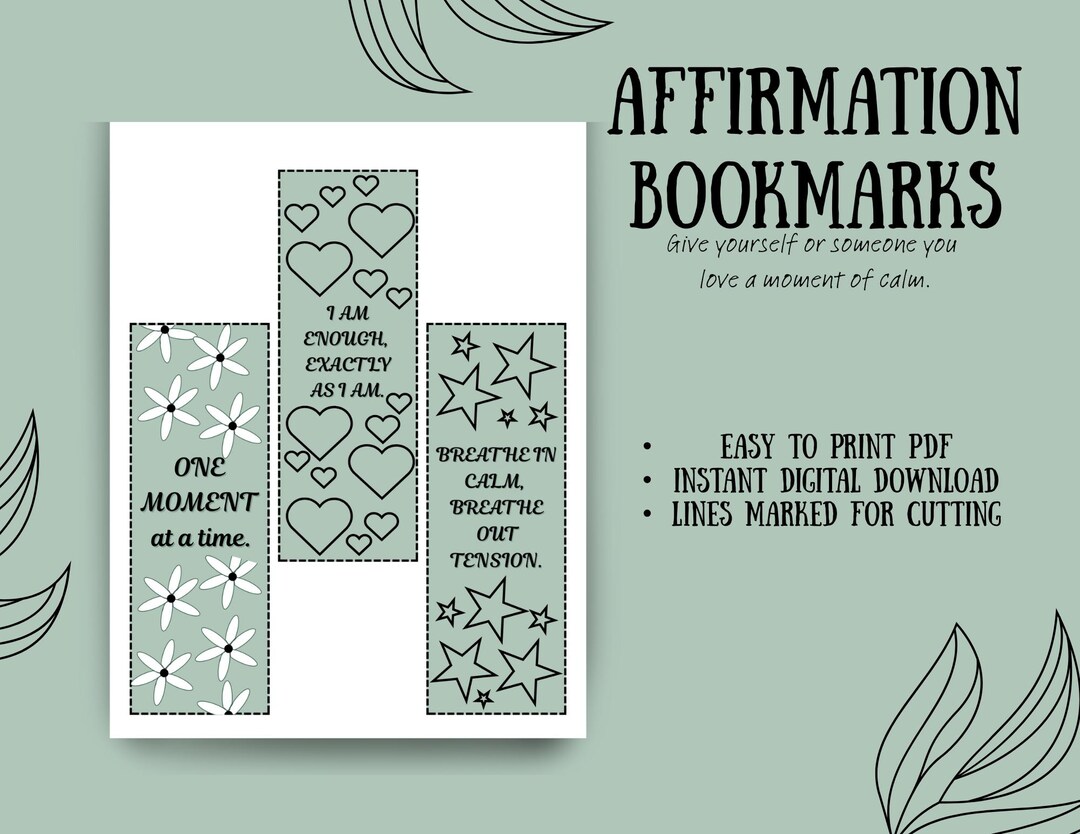 Affirmation Bookmarks BUNDLE 6 Positive Quote Cards Reminder | Book ...