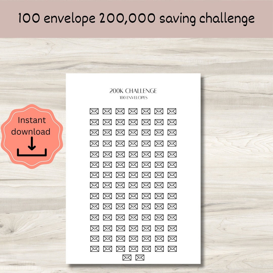 100 Envelope 200k Challenge Savings Challenge Printable - Etsy