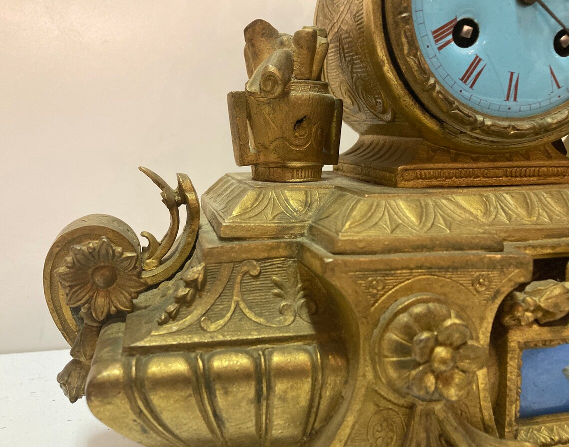 Antique Cast Brass Clock, Hand Painted in Gold, Parisian Style From ...
