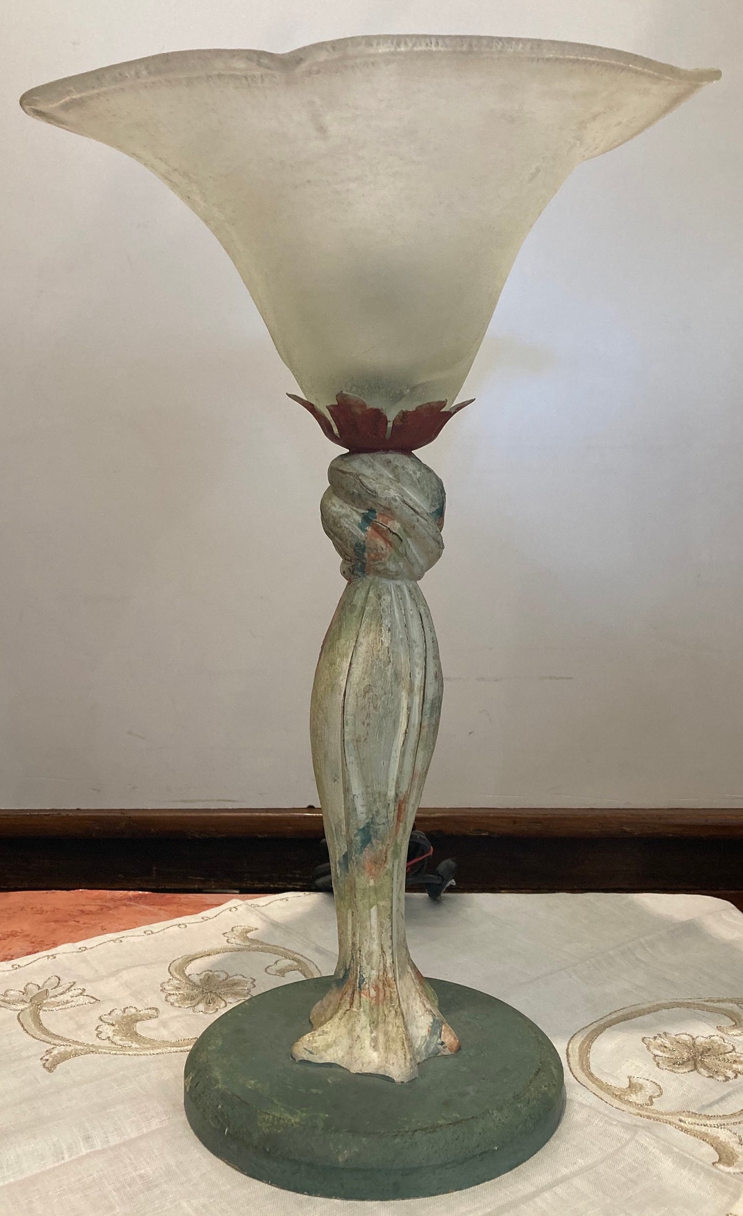 Liberty Style Lamp Composed of Sculpture in Wood, Iron and Murano Glass ...