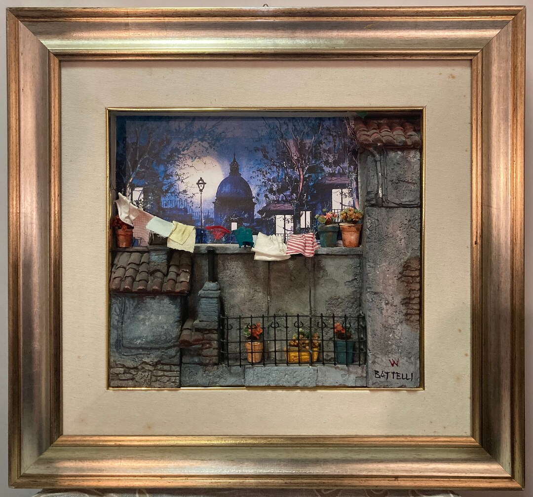 Multi-material Bas-relief Painting, Watercolor on Chalk, vicolo Romano ...