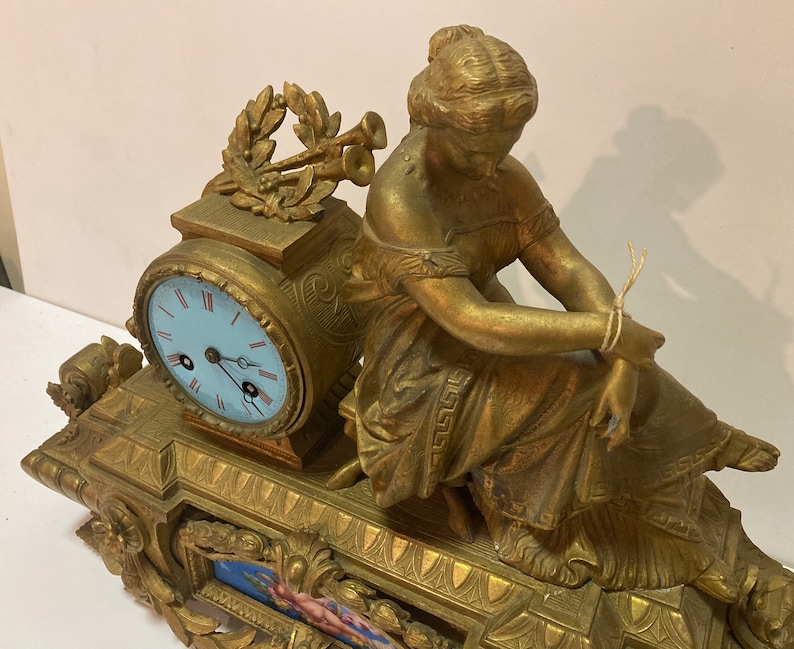 Antique Cast Brass Clock, Hand Painted in Gold, Parisian Style From ...