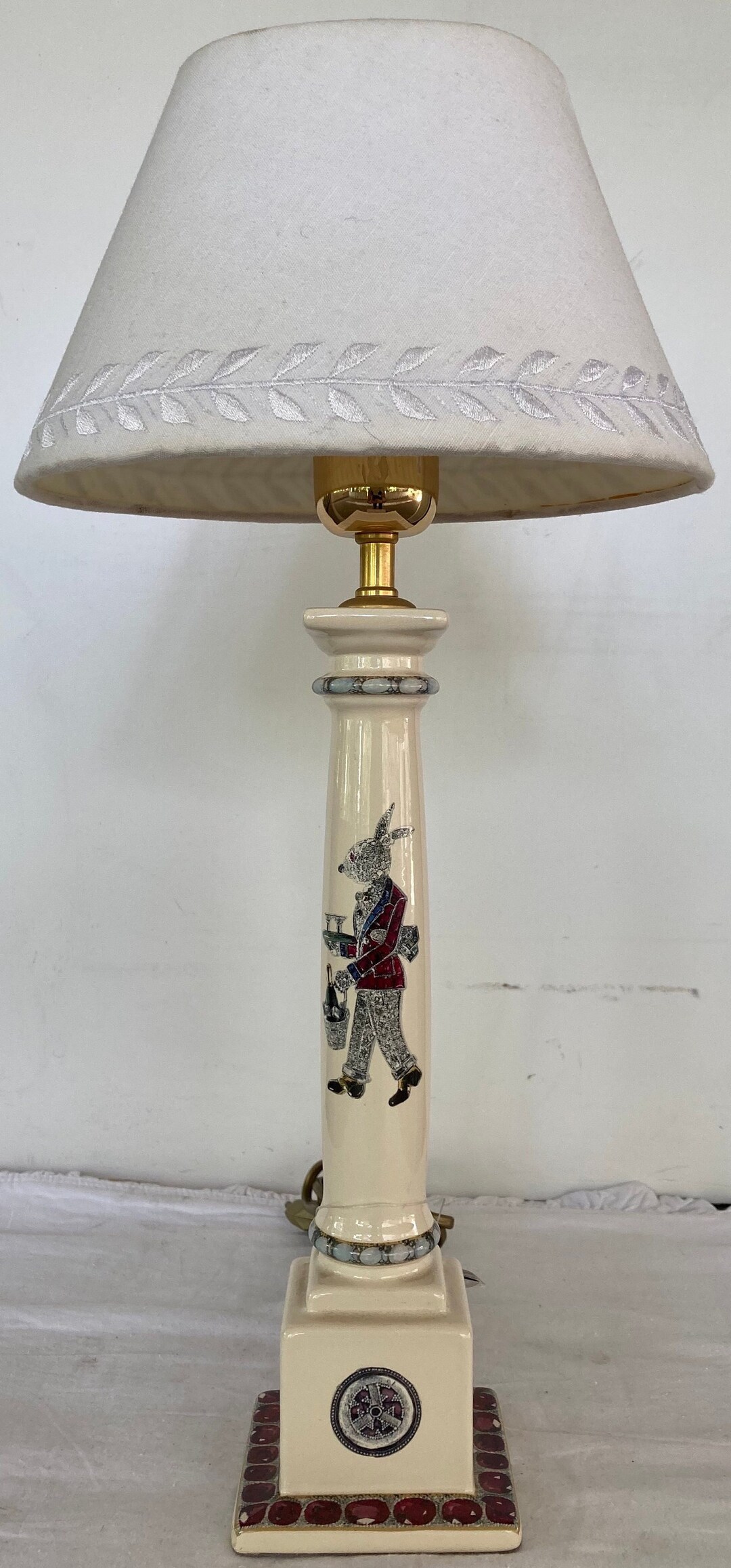 Porcelain Terracotta Table Lamp With Decal and Cotton Lampshade - Etsy