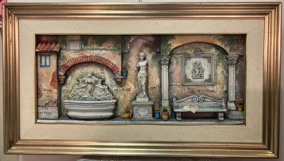 Multi-material Bas-relief Painting, Watercolor on Chalk, nymphaeum of ...