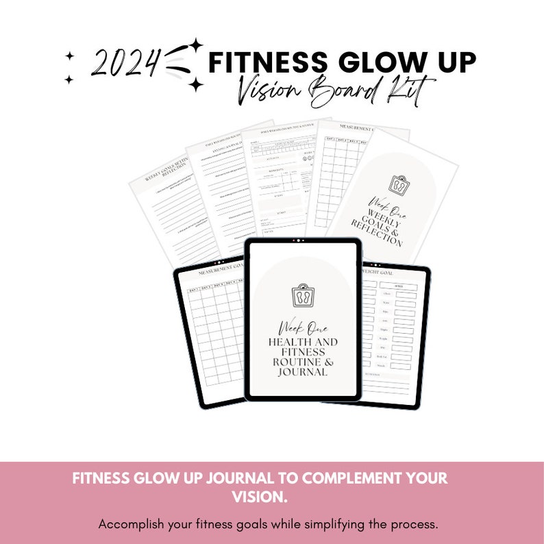 2024 Fitness Glow up Vision Board Bundle Printable Fitness Template ...