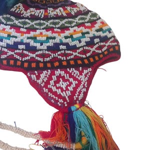 Peruvian Shaman Hat, Peru Winter Hat Colorful Pom Poms Tassels Earflaps ...