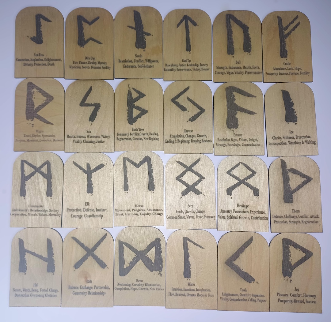 Elder Futhark Runes Cards, Plywood Engraved Runes Cards, Wooden Runes ...