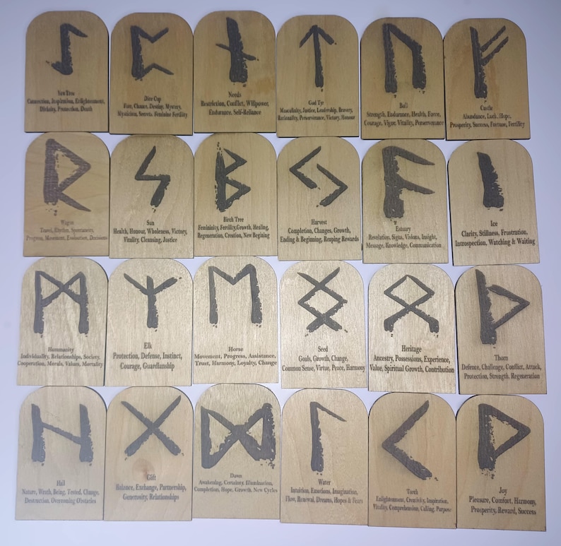 Engraved Wooden Elder Futhark Runes Cards With Stand - Etsy