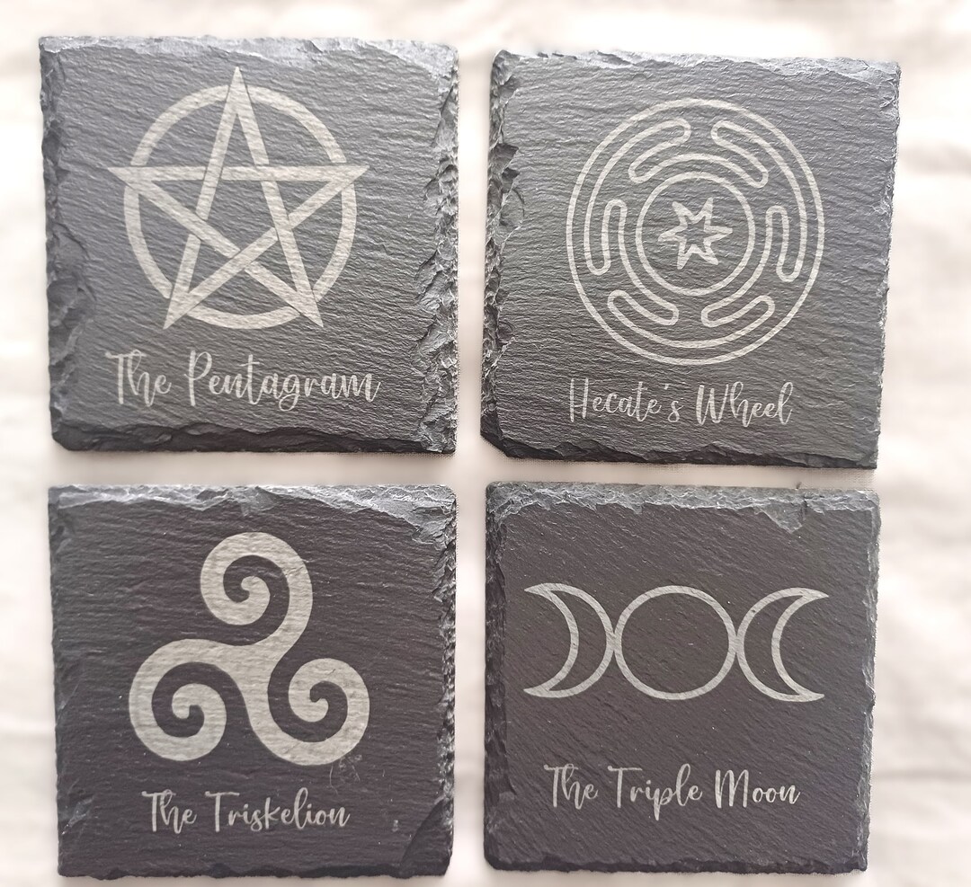 Laser Engraved Witch Symbols Slate Coaster, Pagan Altar Decor - Etsy