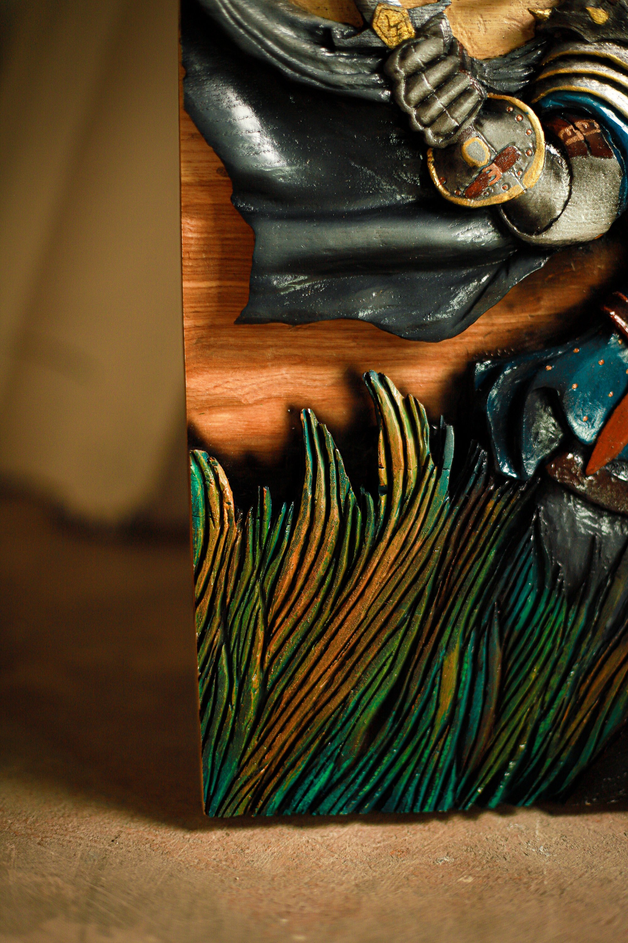 Handcrafted Wooden Knight Vs Dragon Wall Art Epic Battle Carved 3D ...